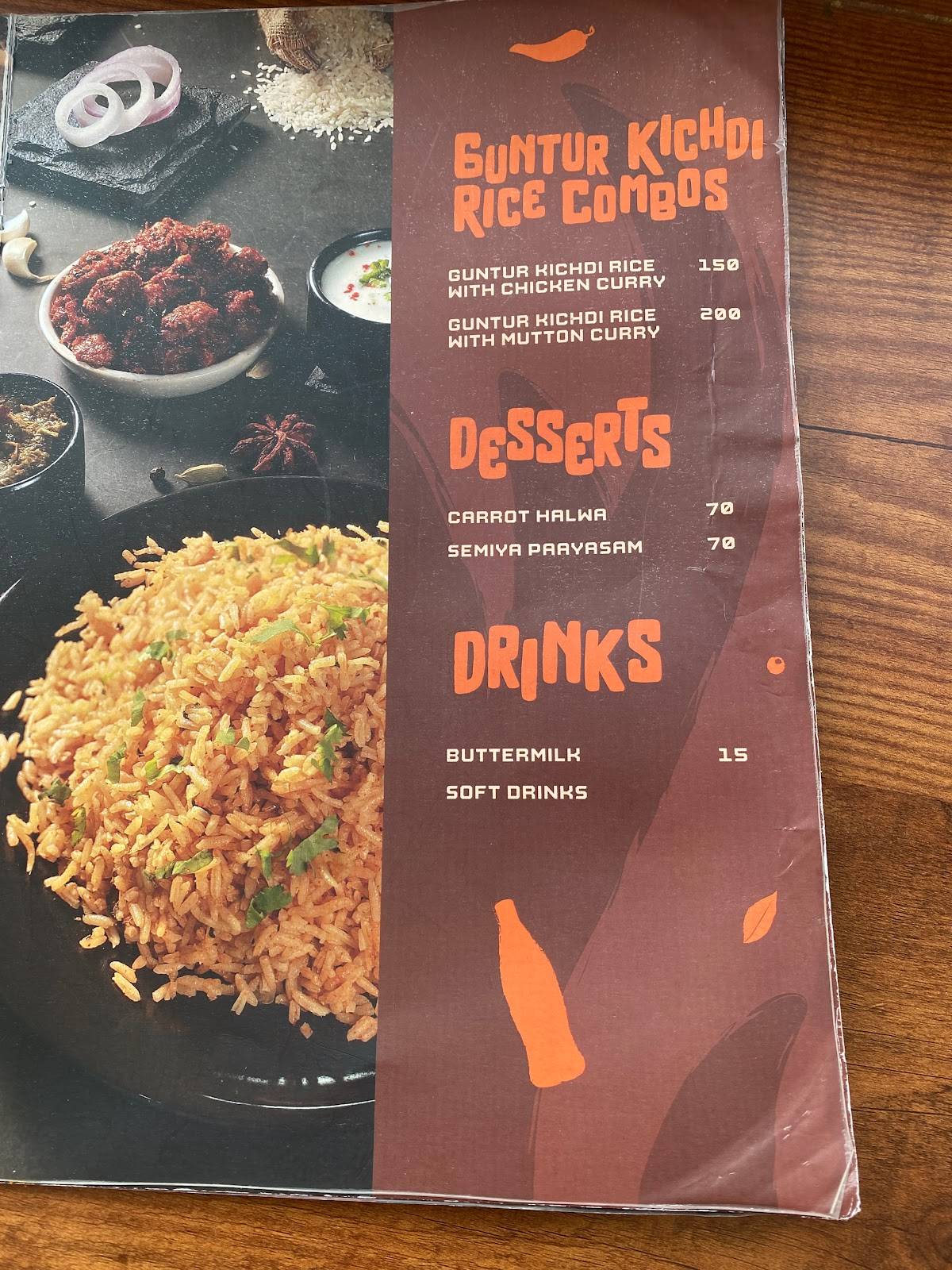 Menu at Dosa Kodi Kura, Hyderabad