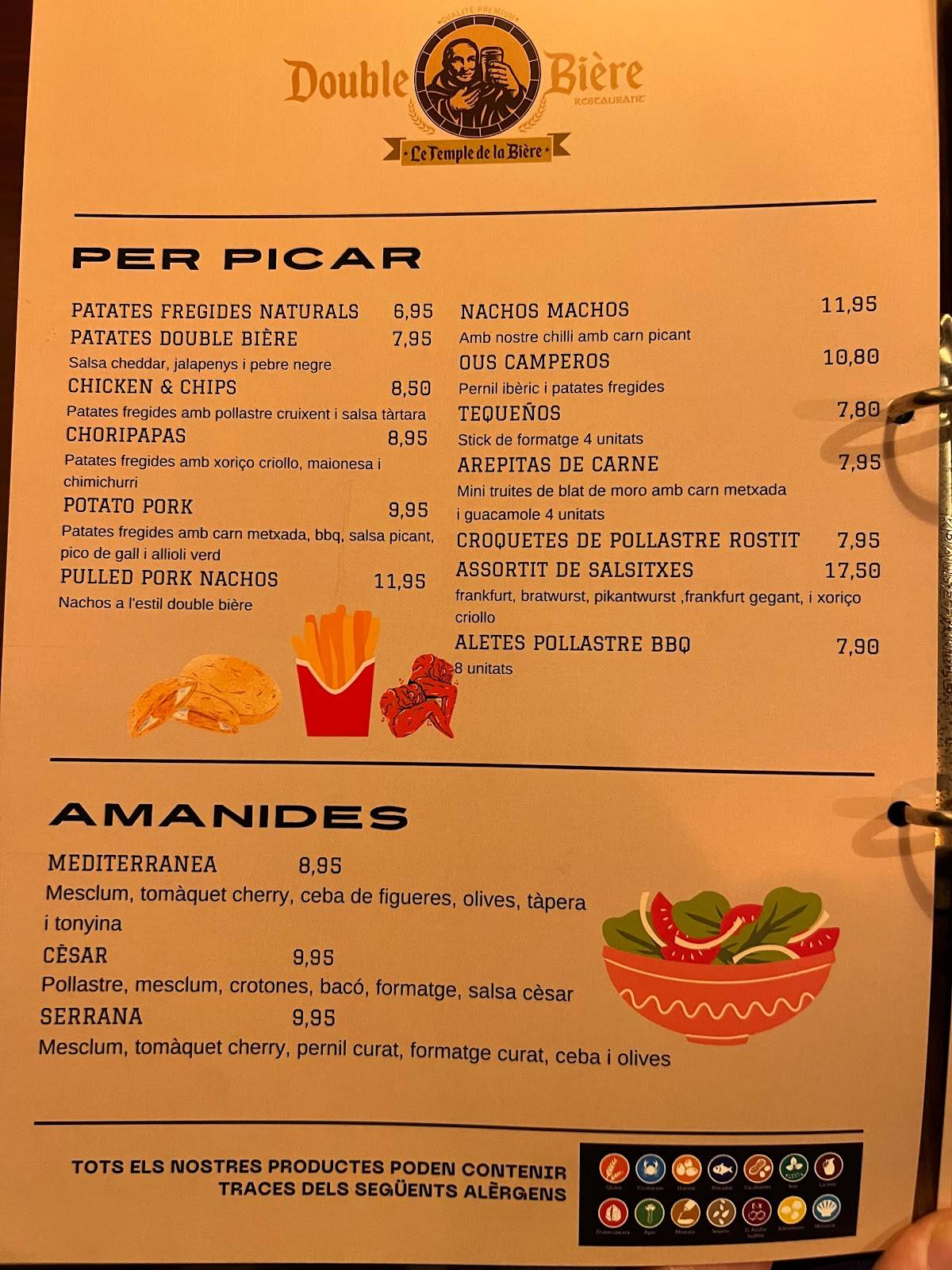 Carta de Double Bière restaurante, Mataró
