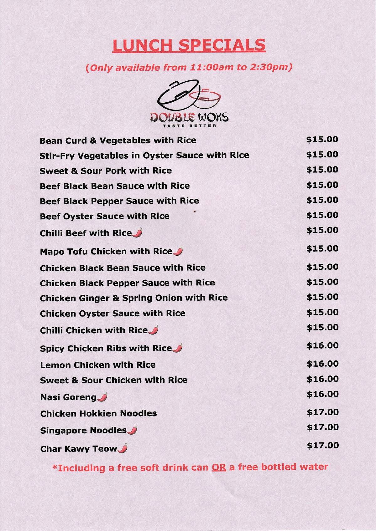 Menu at Double Woks restaurant, Bentleigh East