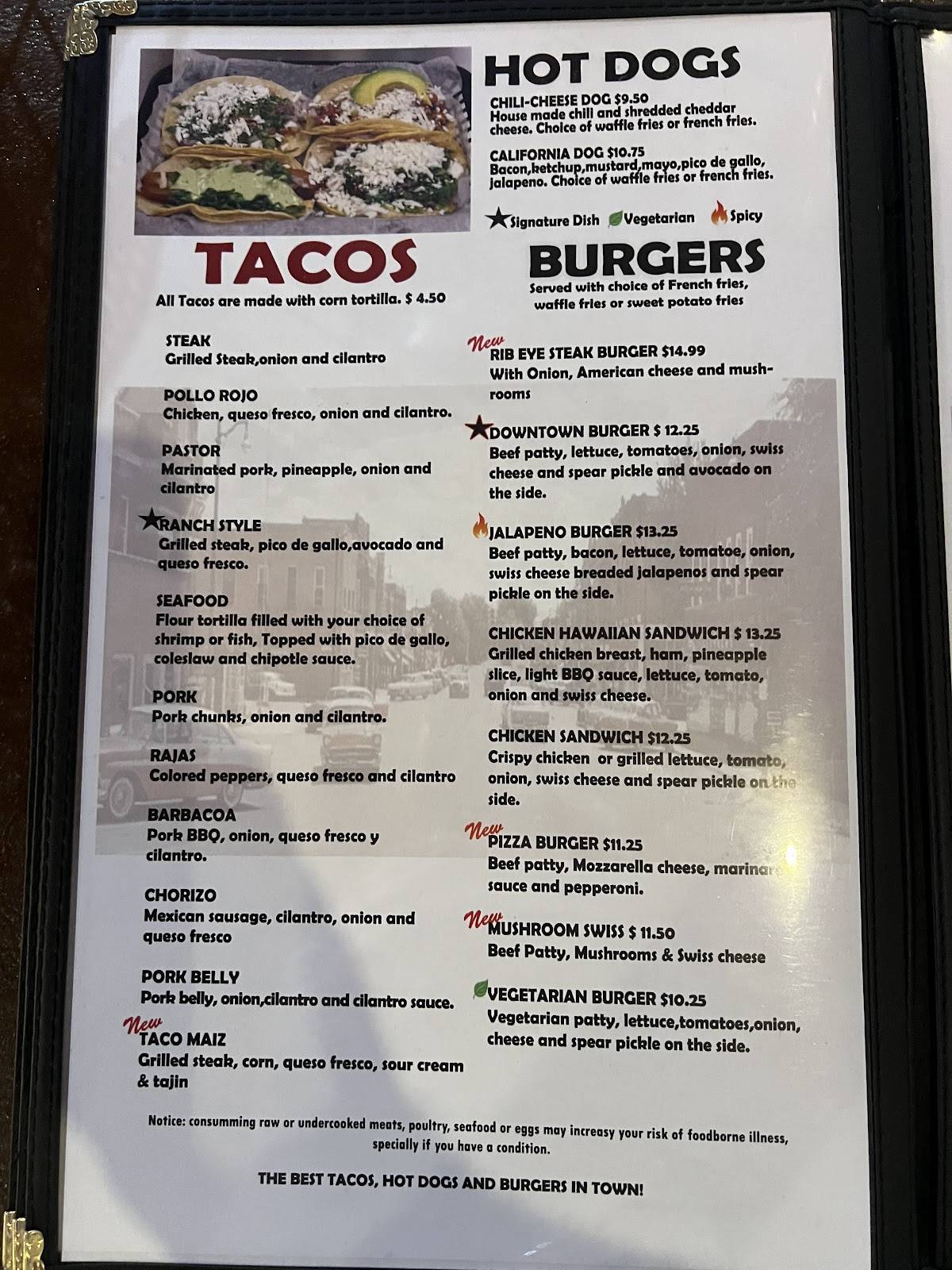 Menu at Downtown Restaurant, Archbold