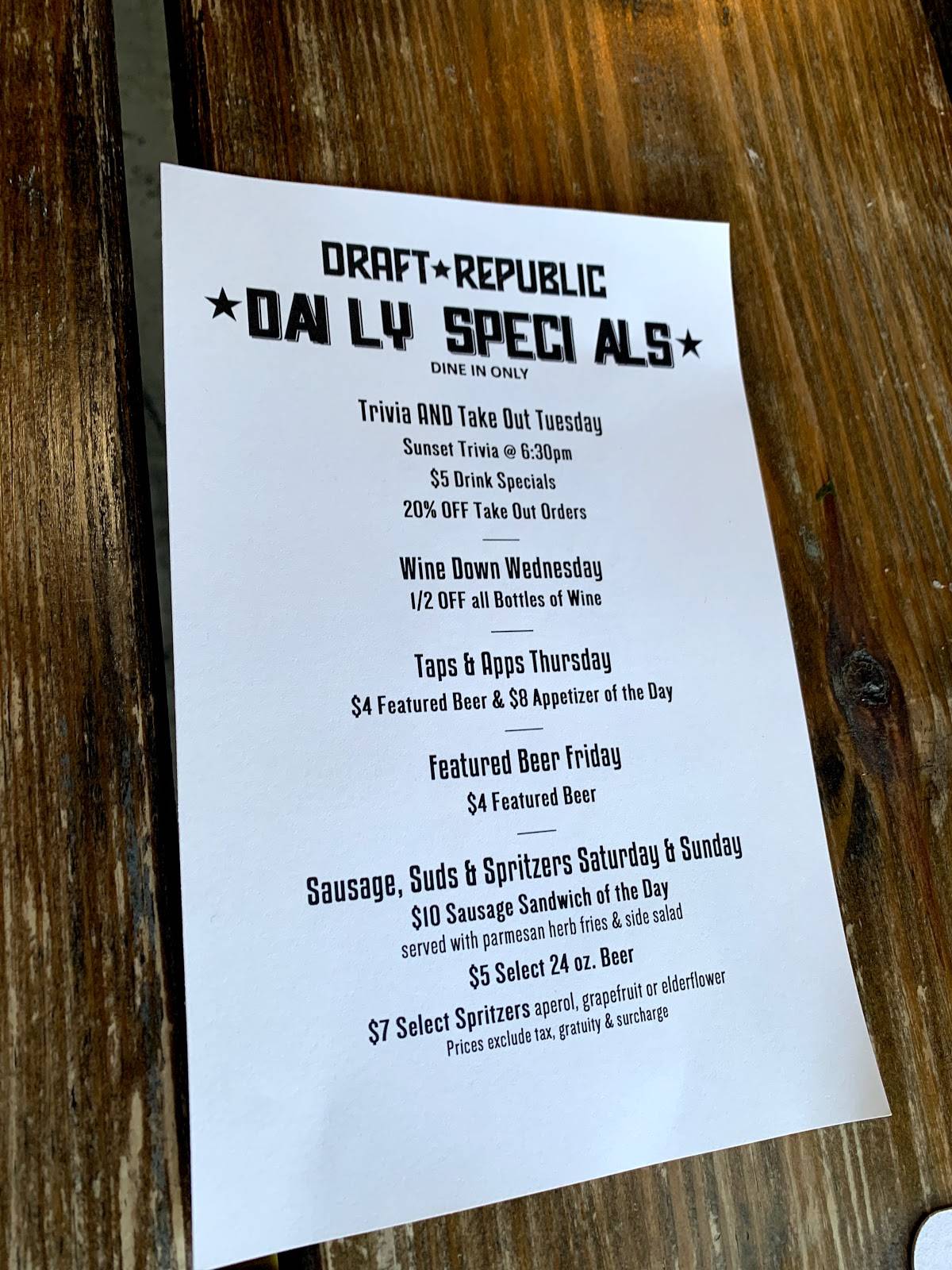 Menu at Draft Republic - La Jolla, San Diego