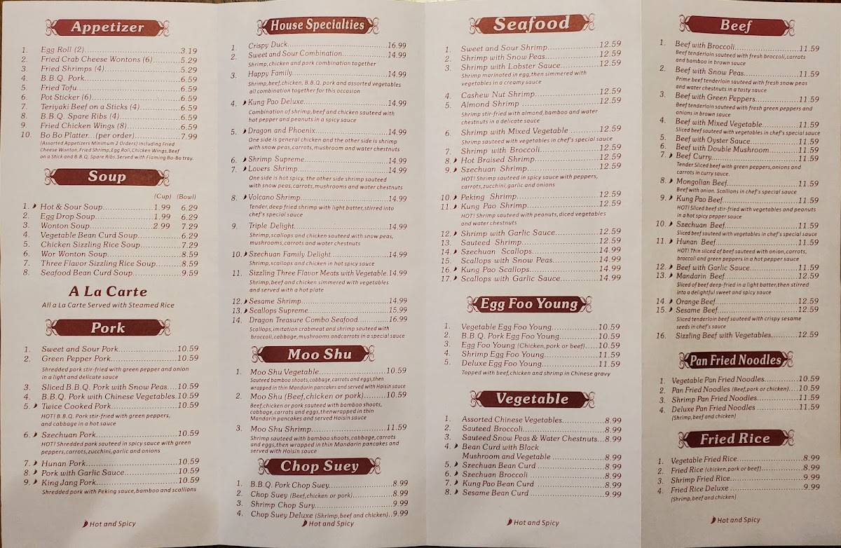 Menu at Dragon Treasure Orchard Mesa restaurant, Grand Junction, US-50