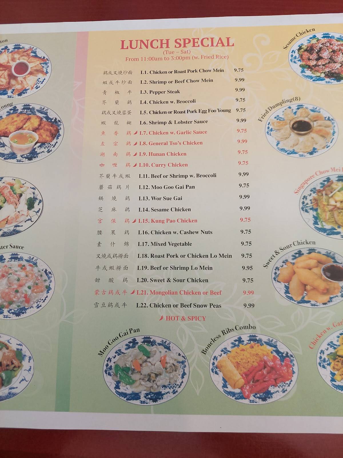 Menu at Dragon Village restaurant, Etna, Columbia Rd SW