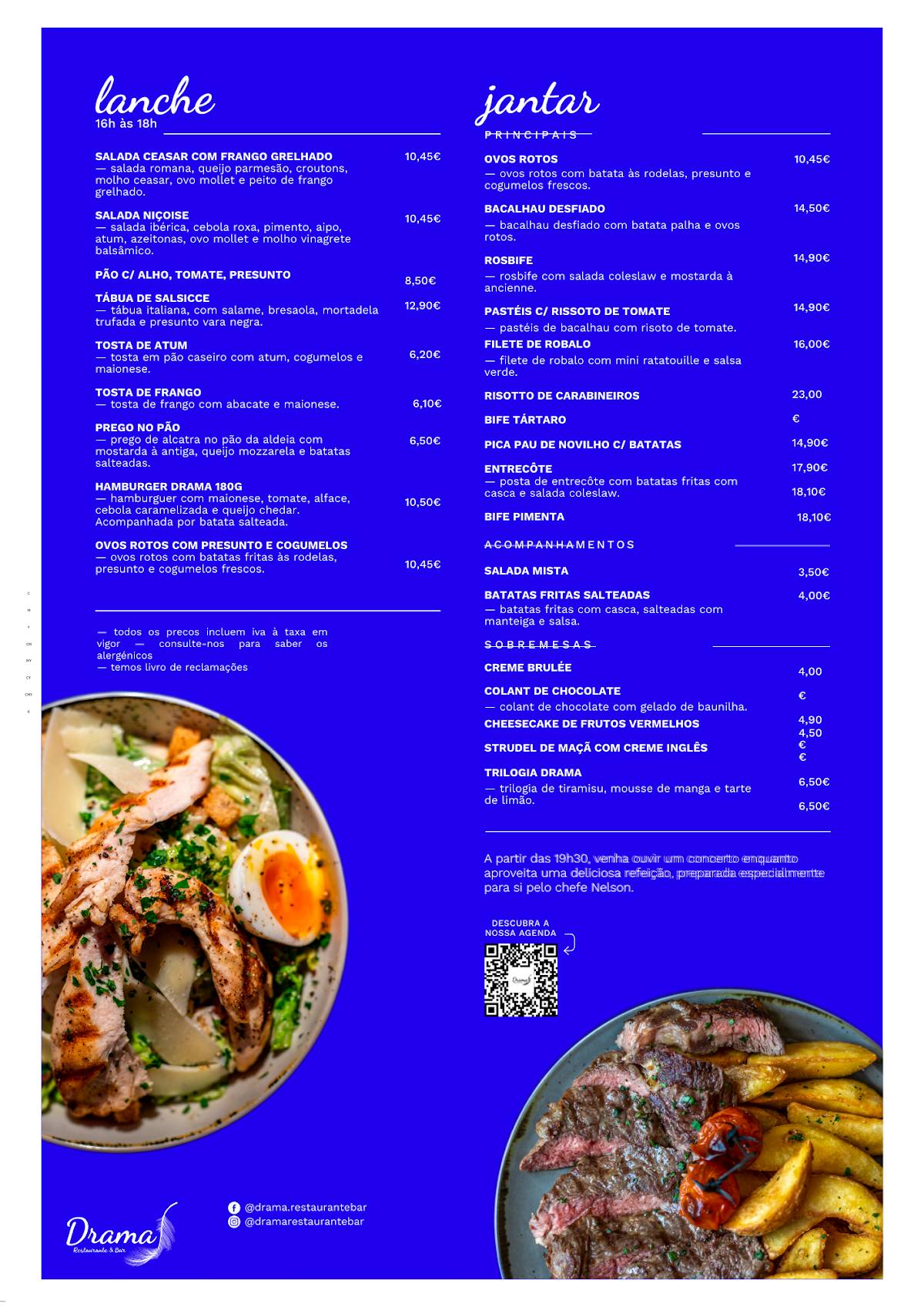 Menu em Drama Restaurante & Bar, Parede
