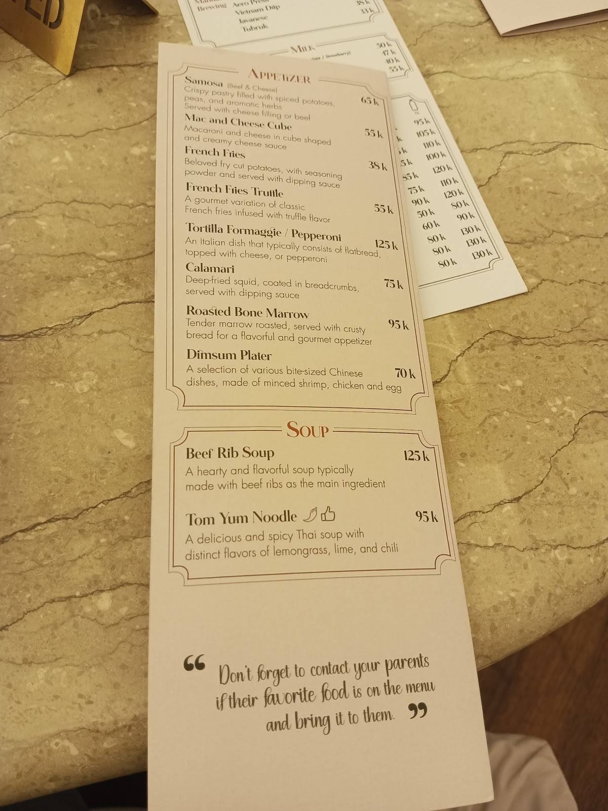 Menu at Dream Dates Artisan Bakery & Restaurant Senopati, South Jakarta
