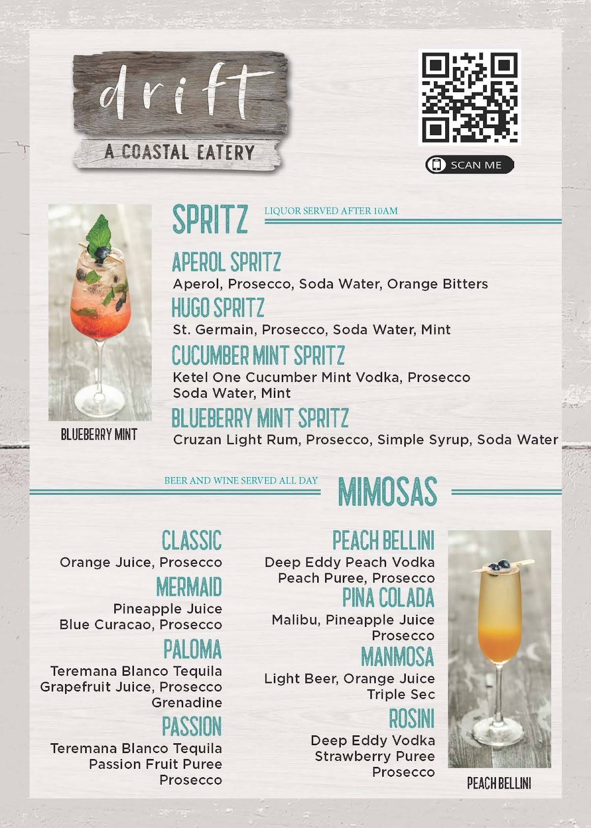 Menu at Drift restaurant, Myrtle Beach