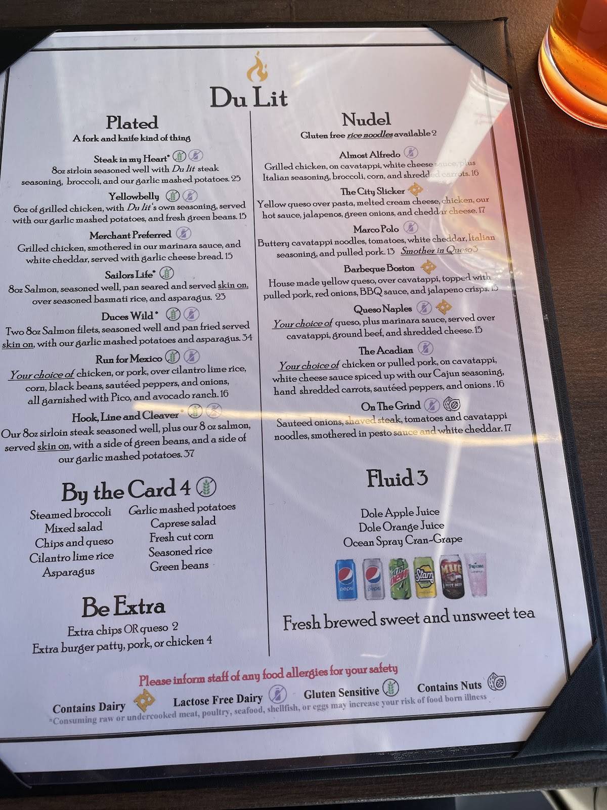 Menu at Du Lit restaurant, Fortville