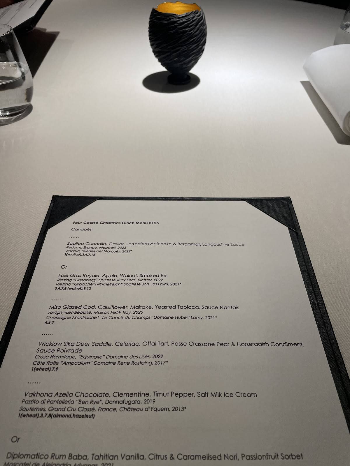 Menu at Chapter One Restaurant, Dublin
