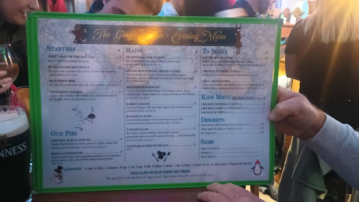 Menu at The Ginger Man pub & bar, Dublin