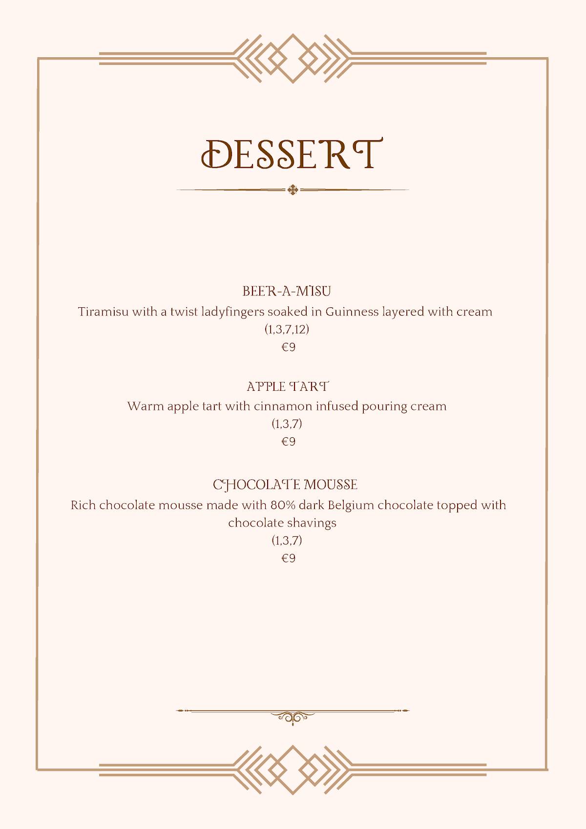 Menu at The Terenure Inn pub & bar, Dublin, 94 - 96 Terenure Rd N