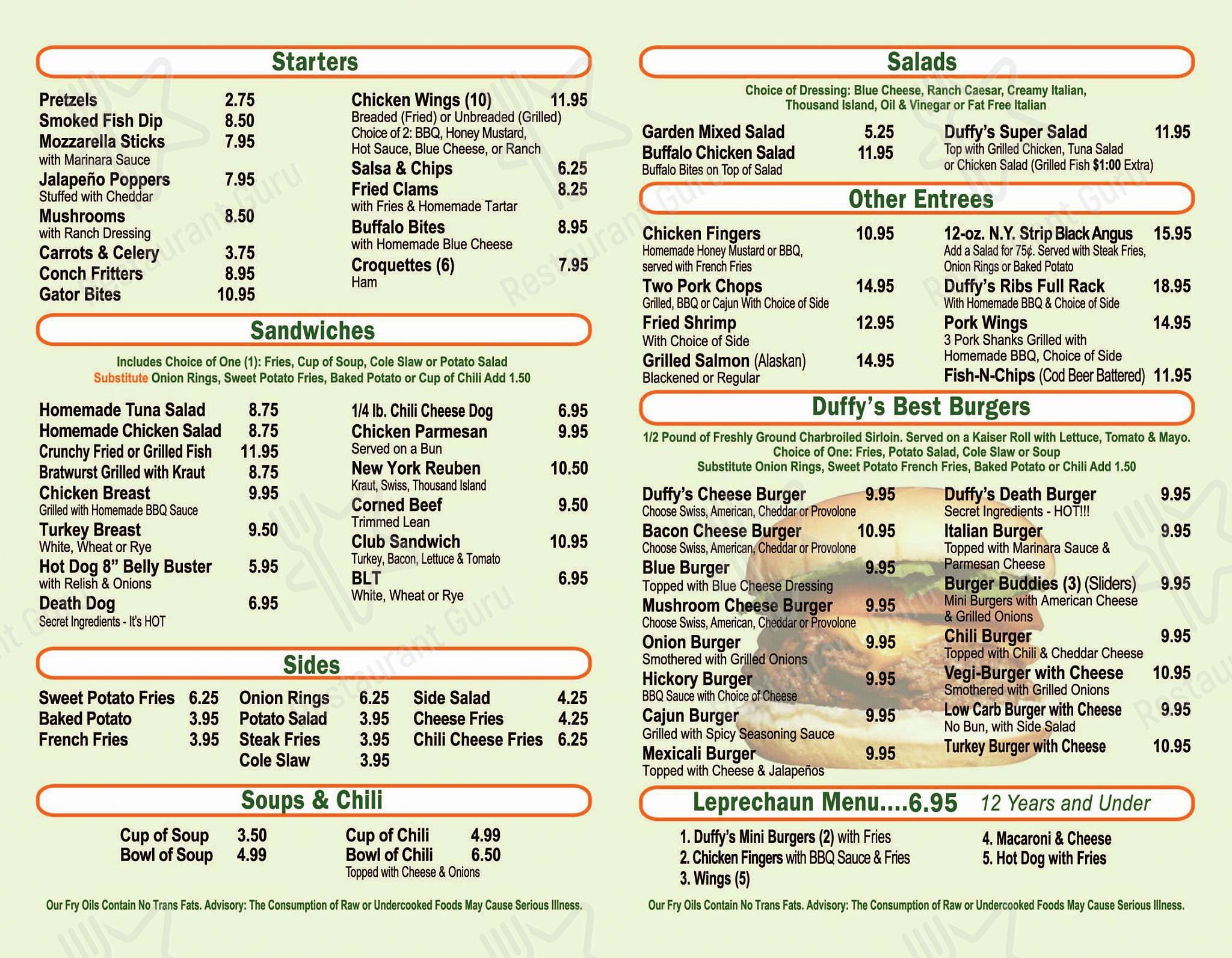 Menu at Duffy's Tavern pub & bar, Miami, SW 57th Ave