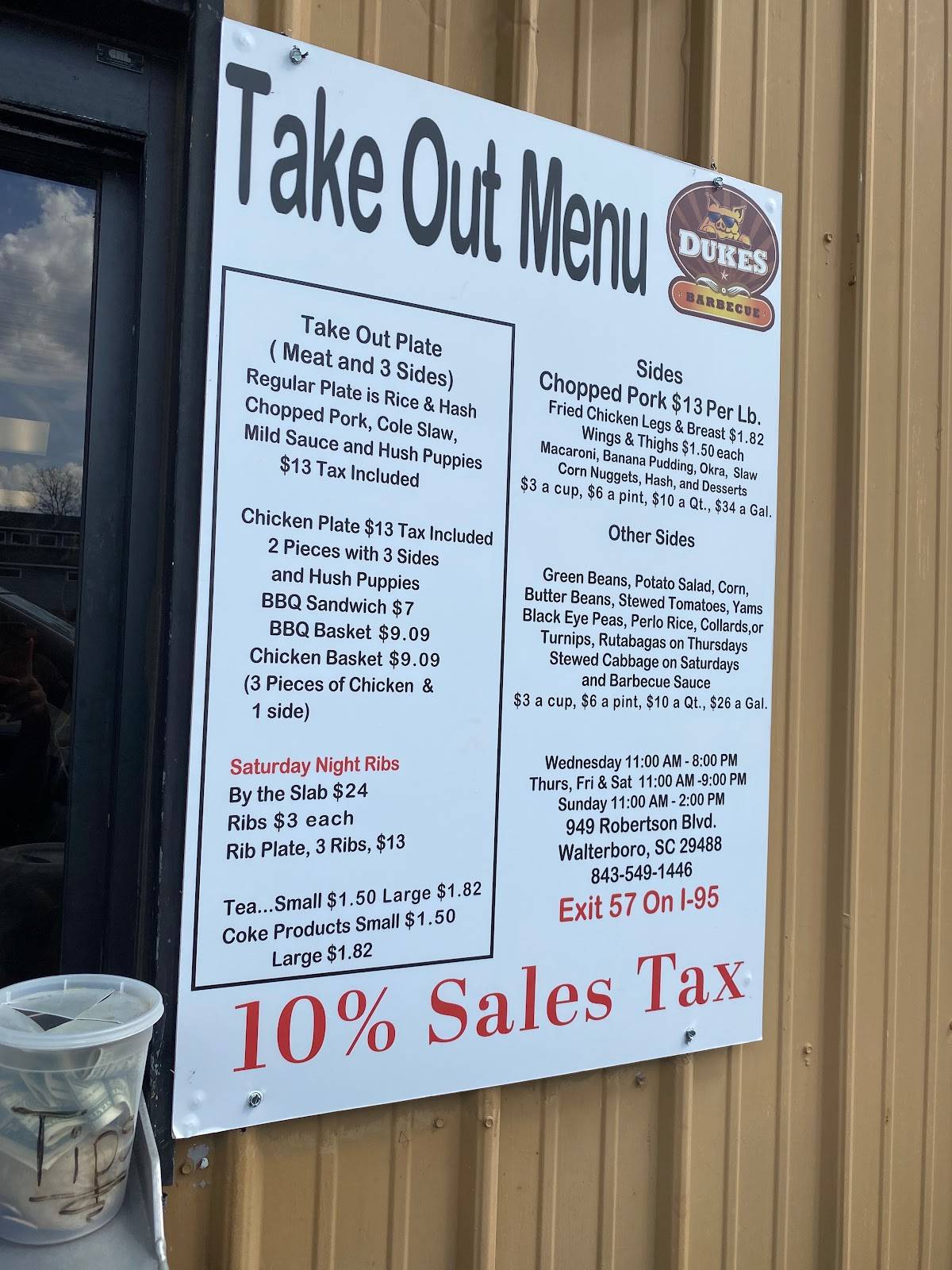 Menu at Dukes Barbecue, Walterboro