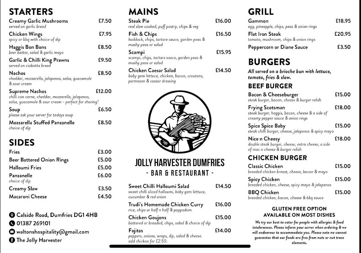 Menu at The Jolly Harvester Bar & Restaurant, Dumfries