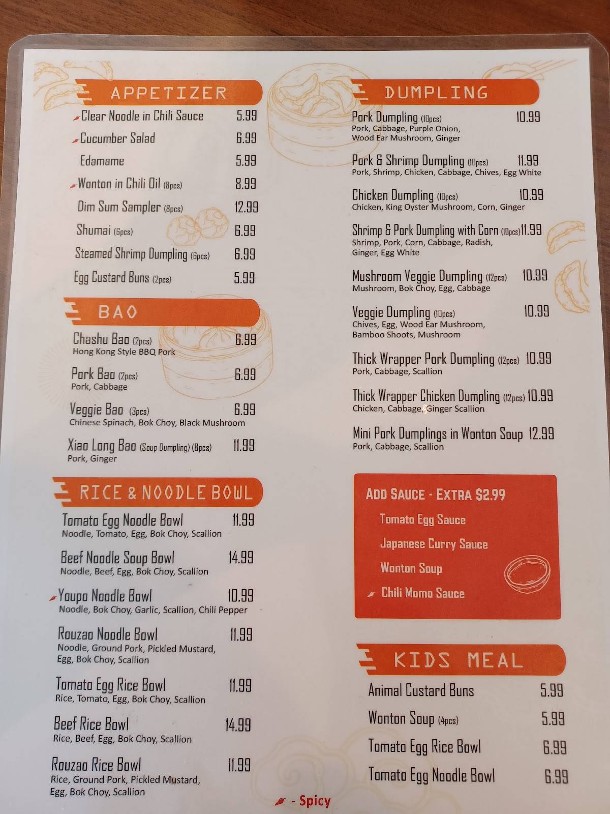 Menu at Dumpling Kitchen restaurant, Castle Rock
