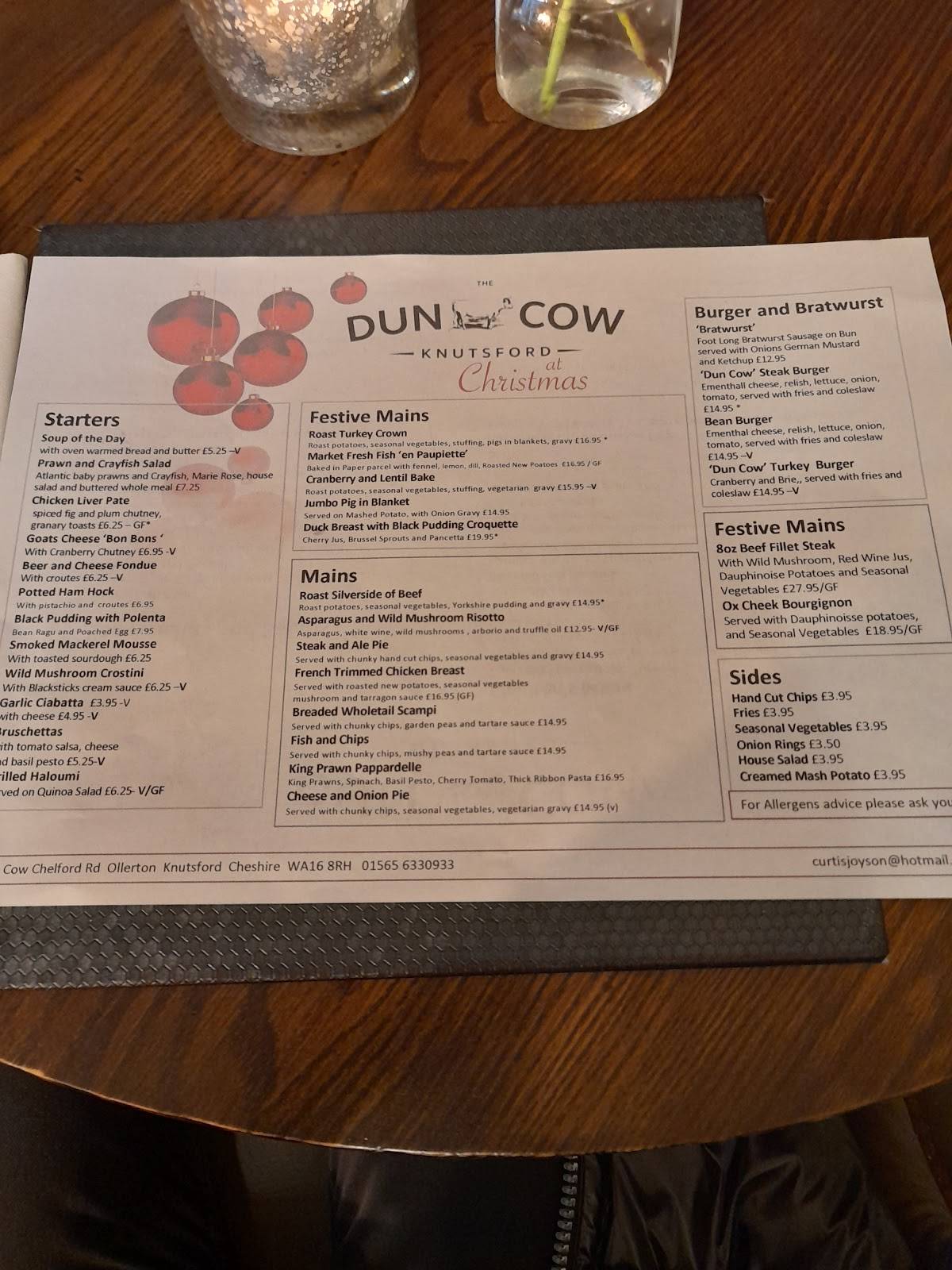 Menu at Dun Cow pub & bar, Ollerton, Chelford Rd
