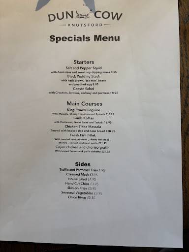 Menu at Dun Cow pub & bar, Knutsford, Chelford Rd