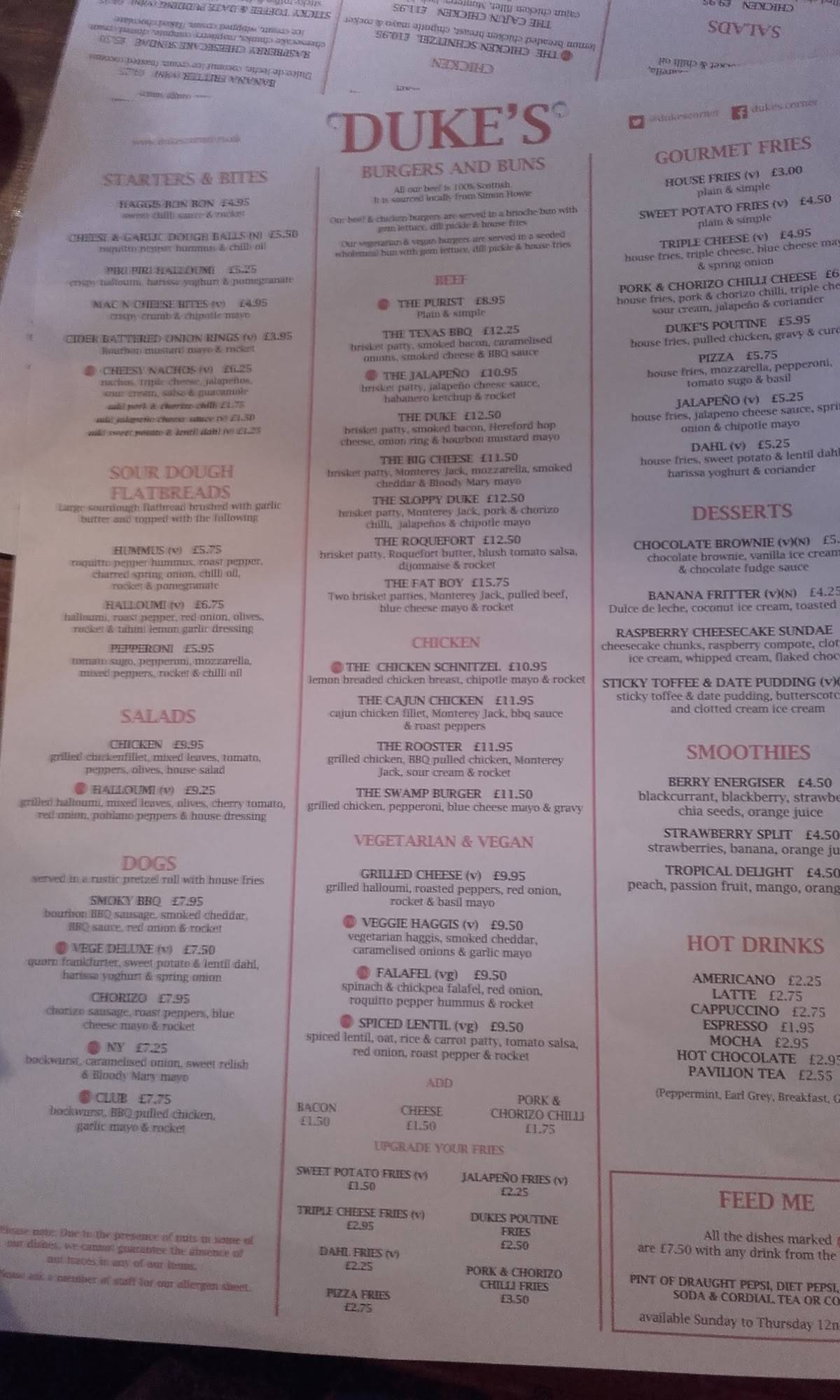 Menu at Duke's Corner pub & bar, Dundee