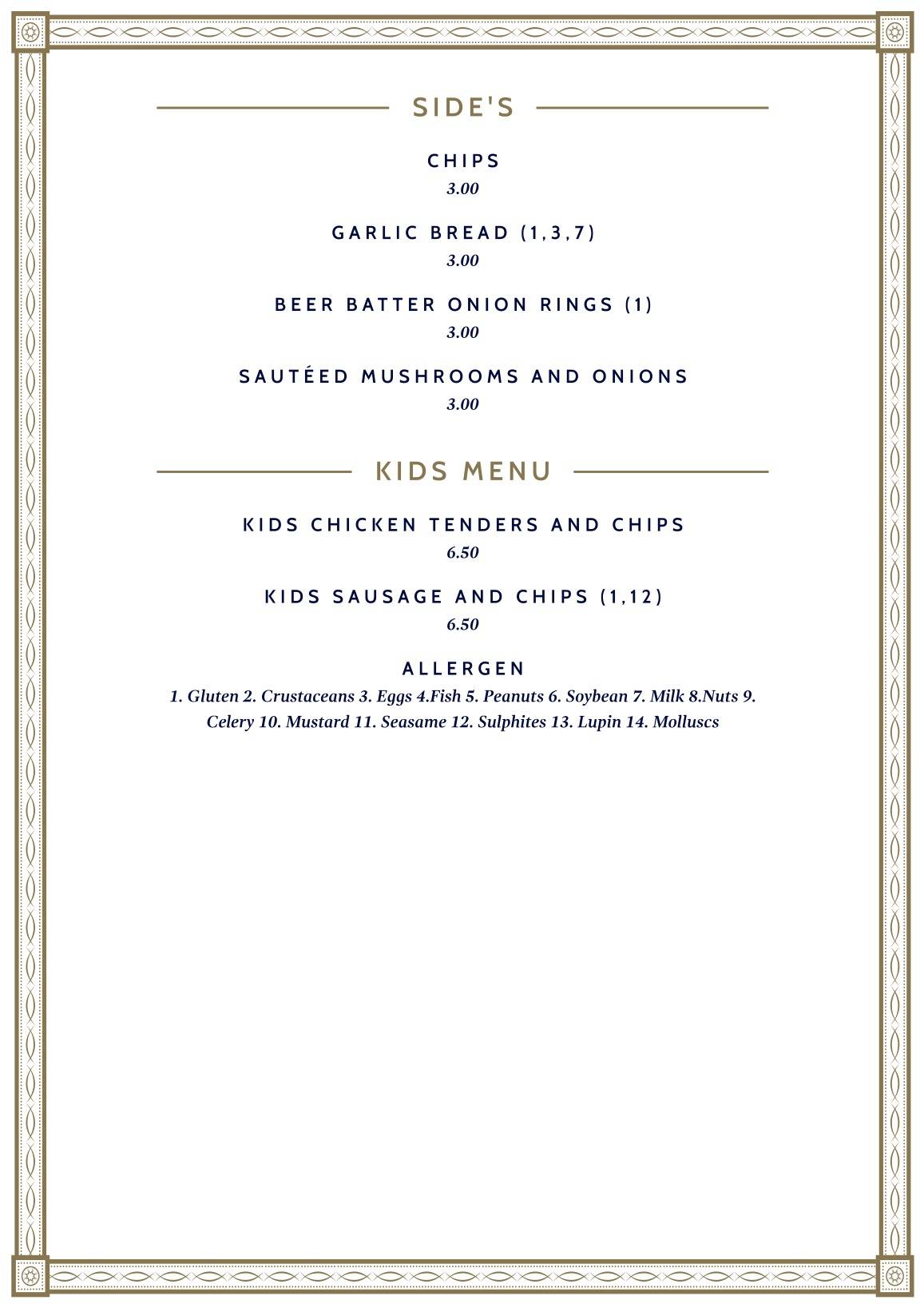 Menu at Dundrum House pub & bar, Ireland, 57 Main St