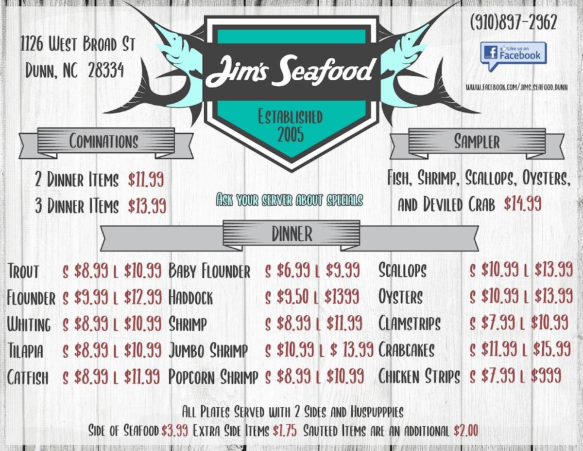 Menu at Jim's Seafood Fresh & Fried restaurant, Dunn