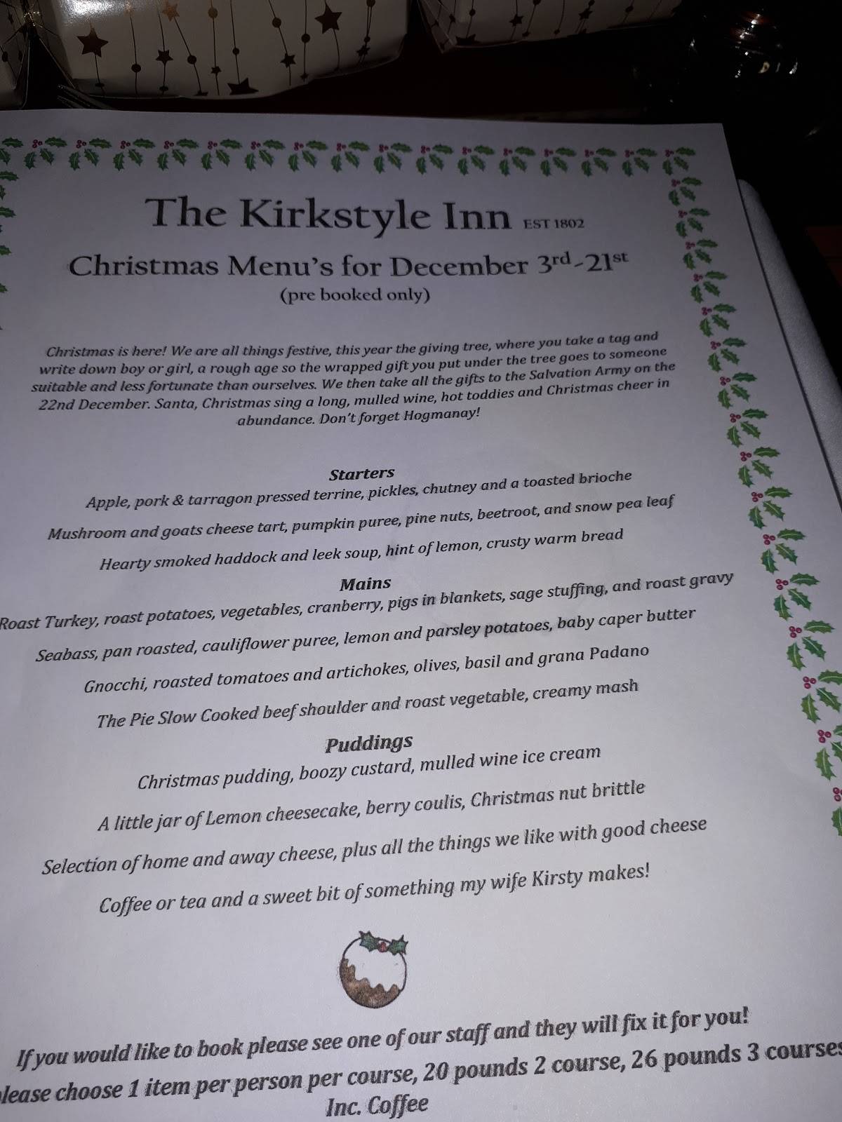 Menu at The Kirkstyle Inn pub & bar, Dunning