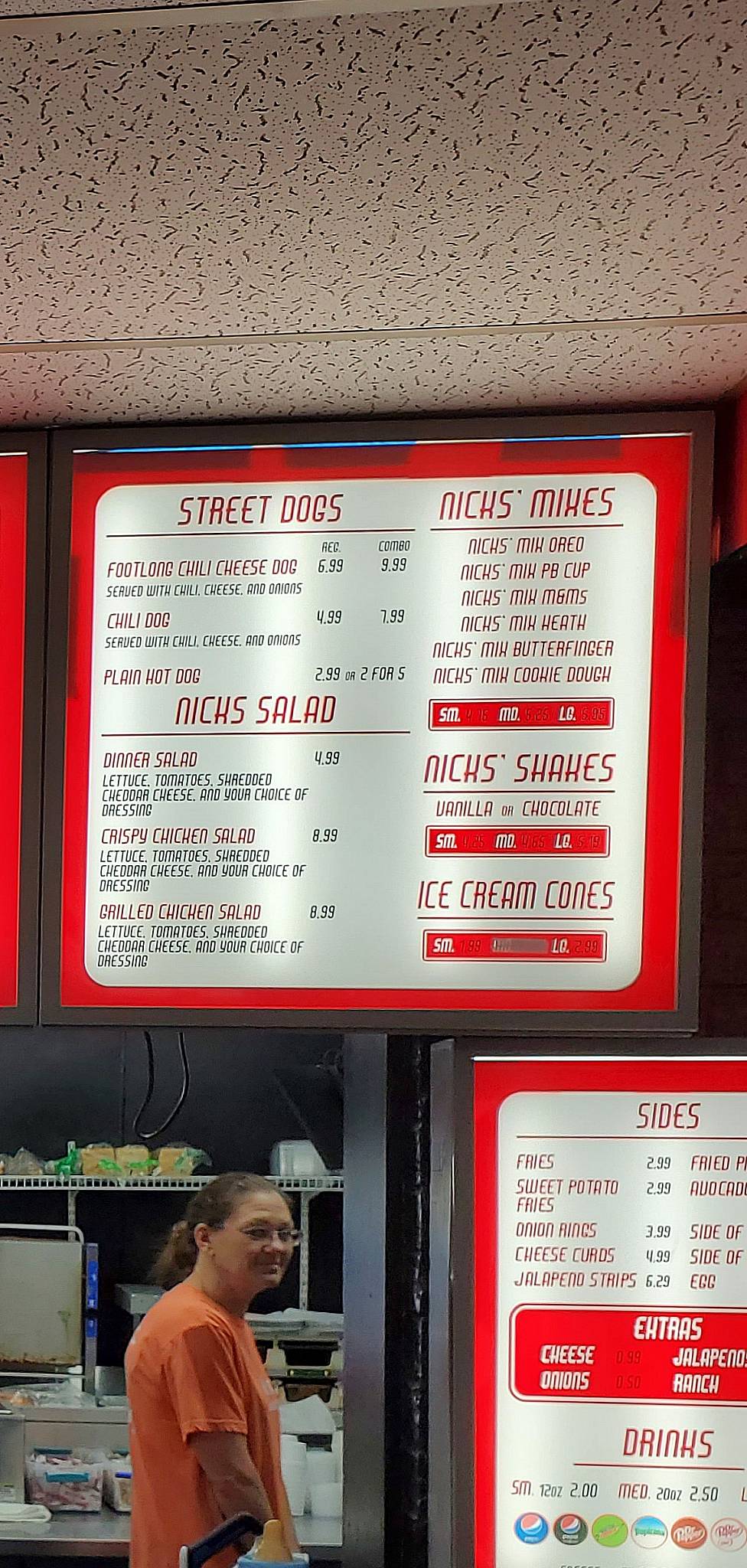 Menu at Nick’s Burger restaurant, Durant