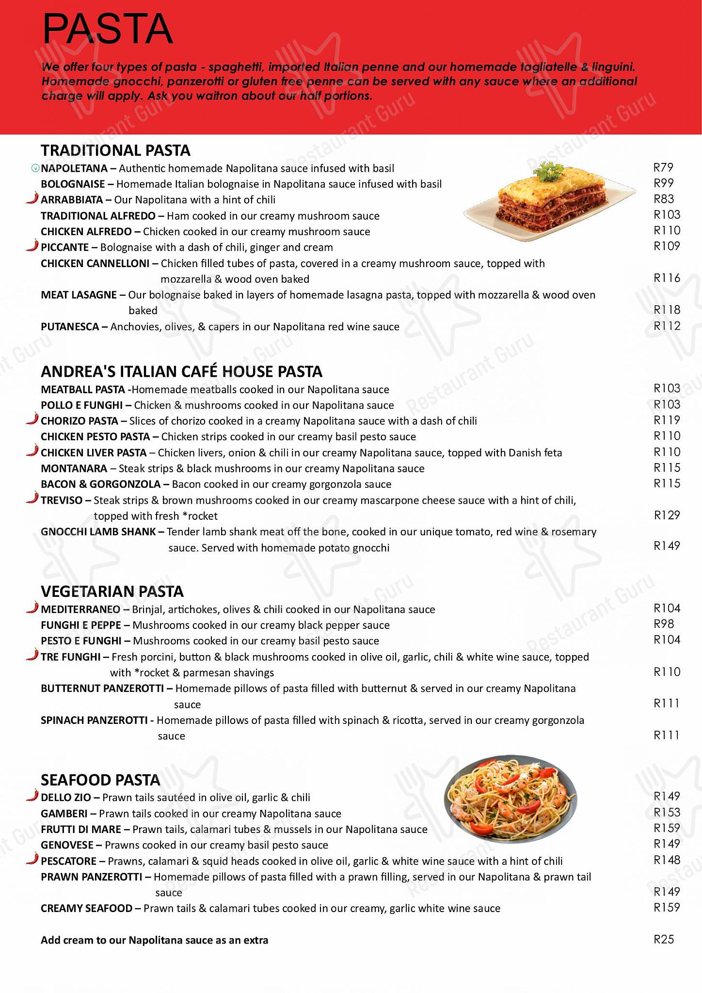 Menu at Andreas Italian Cafe, Durban, 11 Browns Drift Rd