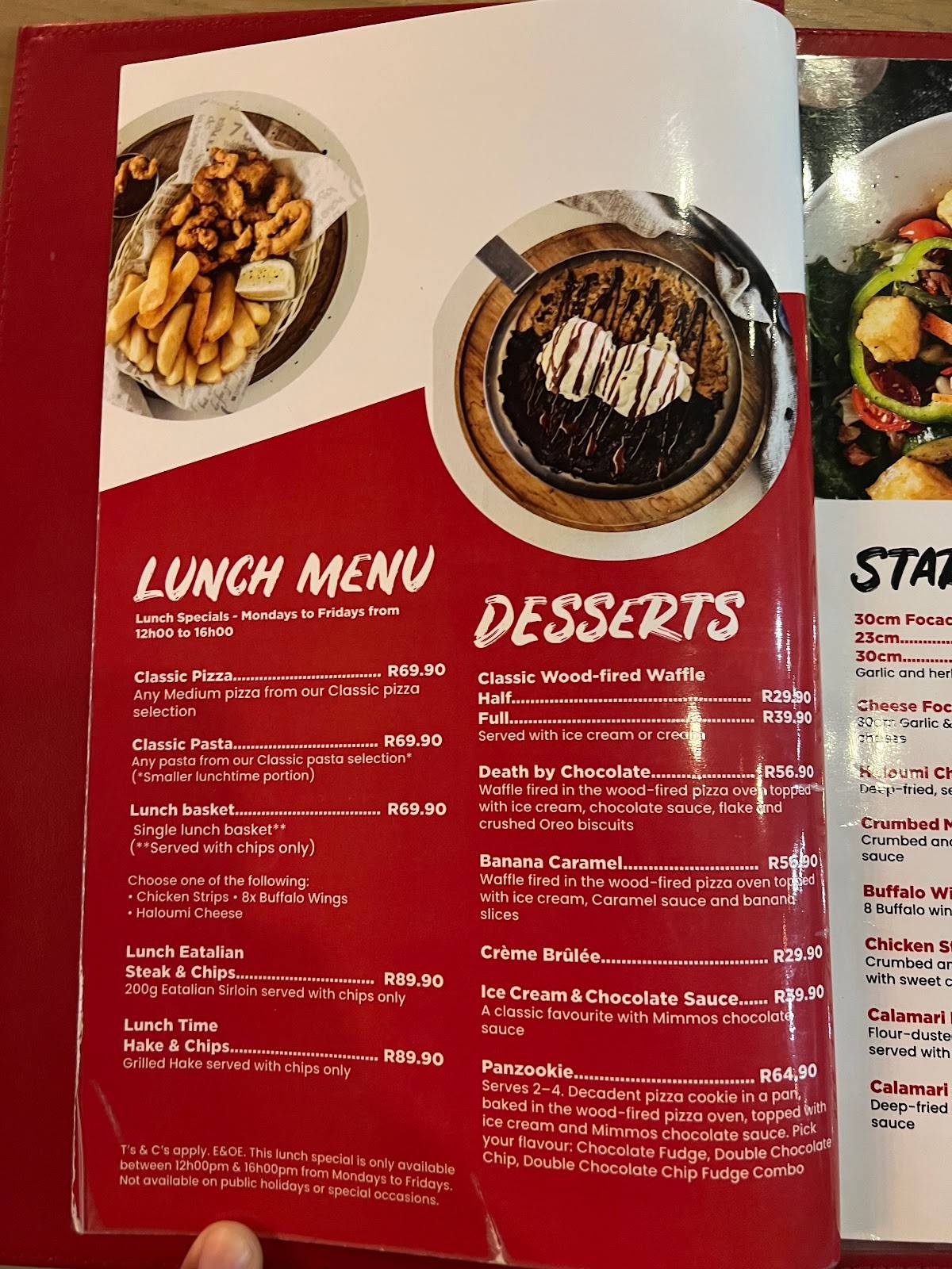Menu at Mimmos Gateway restaurant, Umhlanga, G016