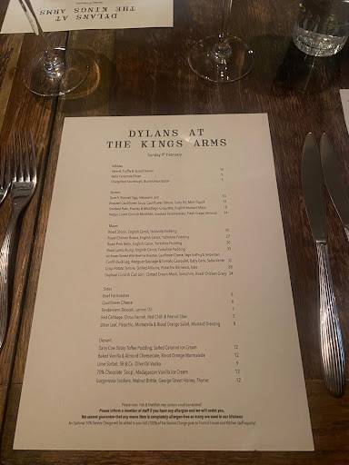 Menu at Dylans at The Kings Arms pub & bar, St Albans