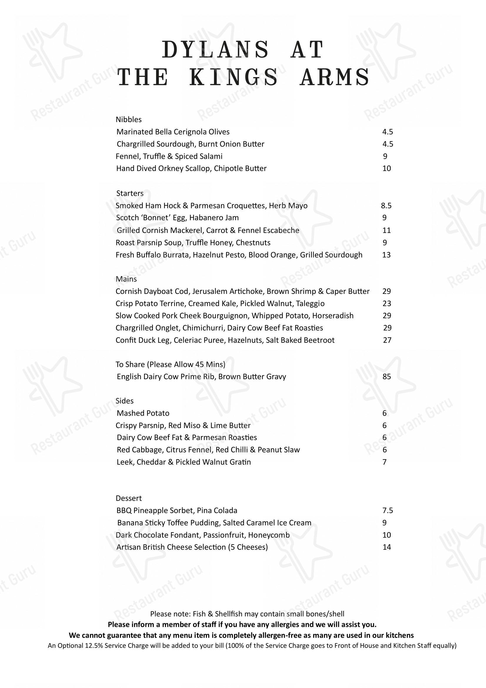Menu at Dylans at The Kings Arms pub & bar, St Albans