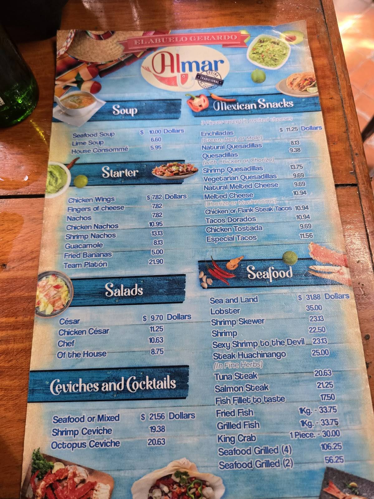 Menu at EL ABUELO GERARDO restaurant, San Miguel de Cozumel