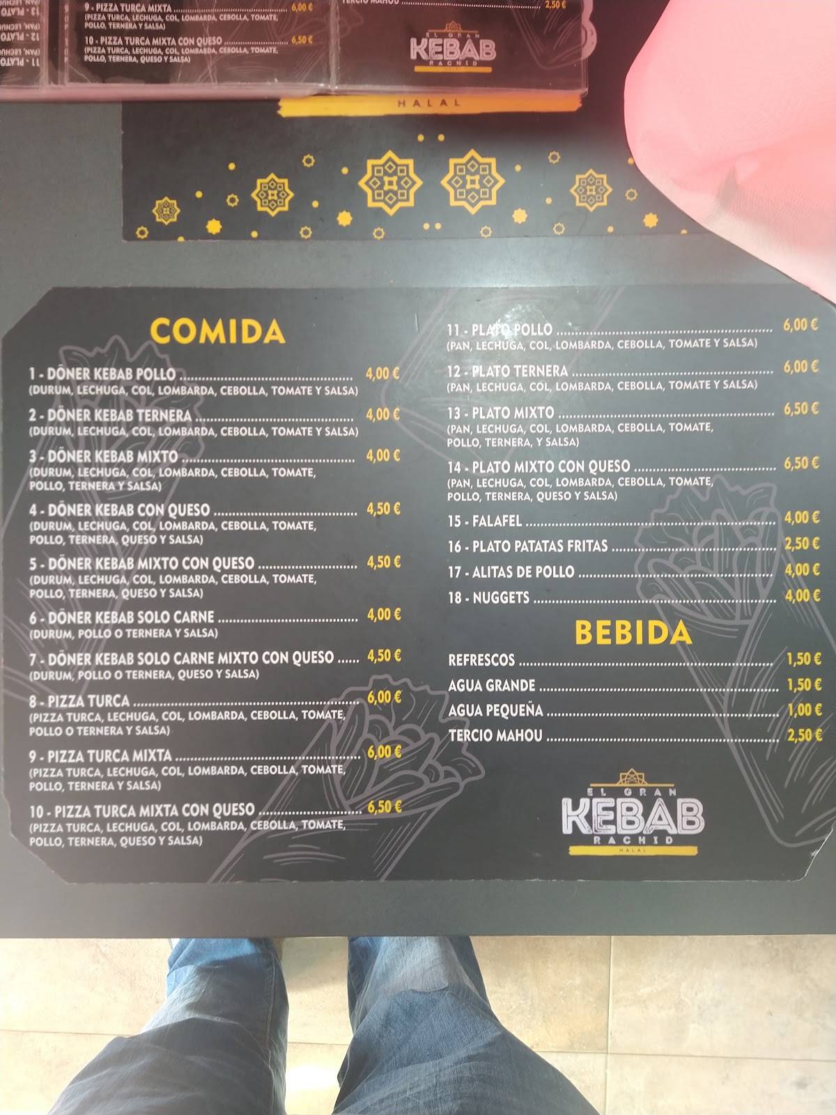 Carta del restaurante EL GRAN KEBAB RACHID, Almería