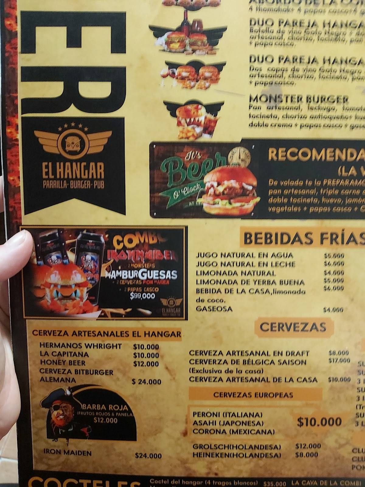 Menu at EL HANGAR PARRILLA BURGUE PUB, Bogotá