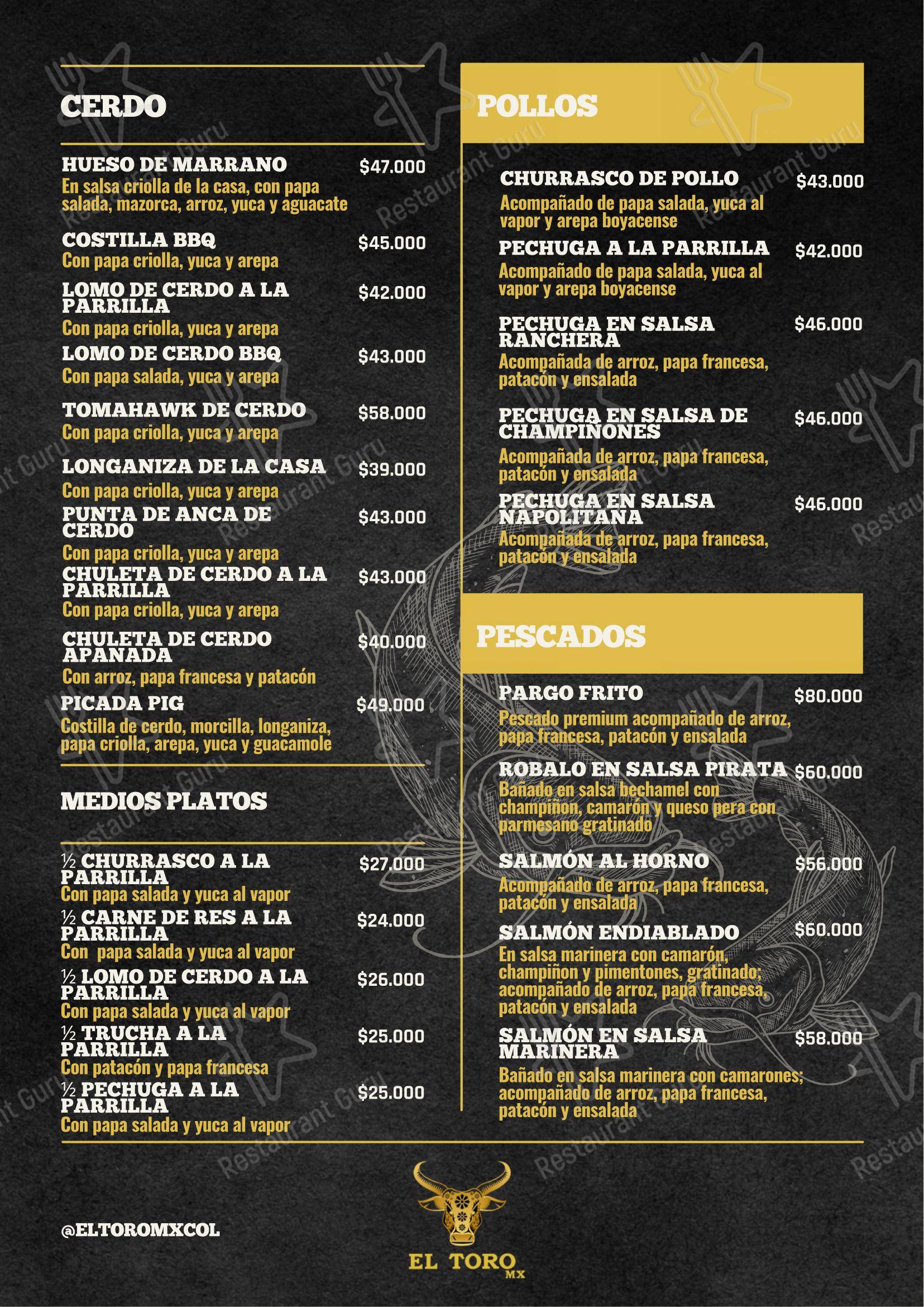 Carta del restaurante EL TORO MX, Bogotá
