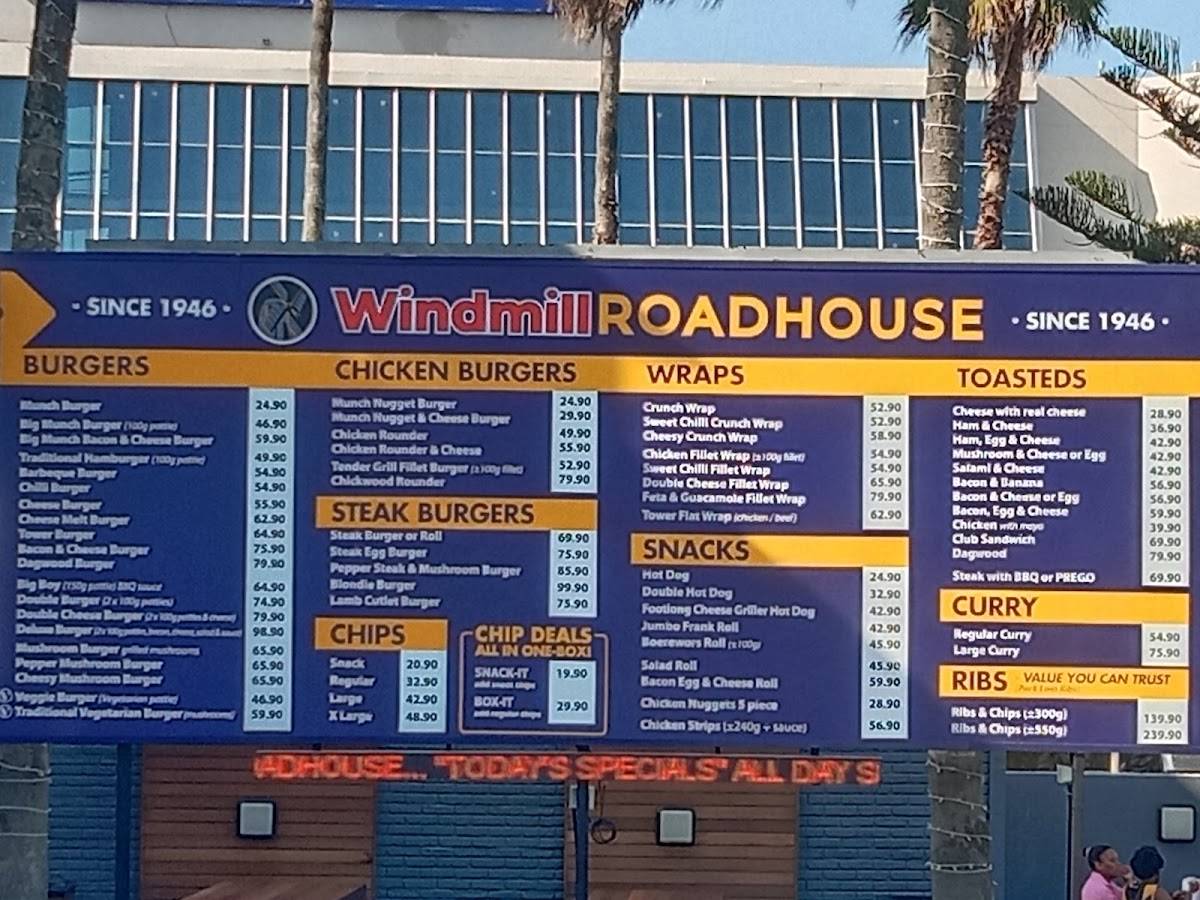 Menu at Windmill Roadhouse restaurant, East London