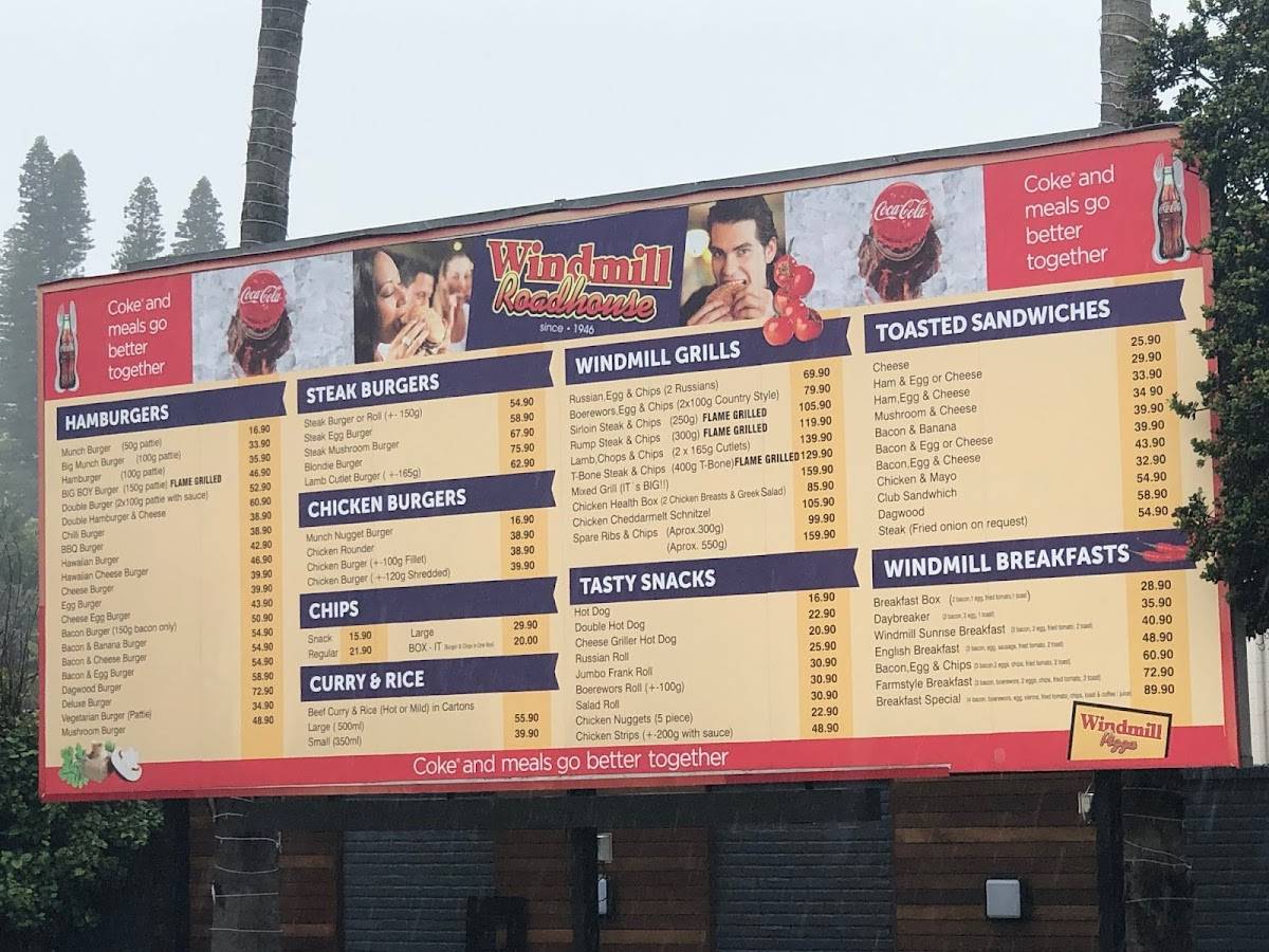 Menu at Windmill Roadhouse restaurant, East London