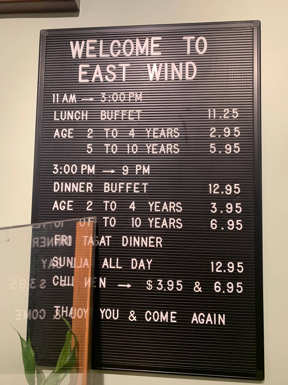 Menu at East Wind restaurant, Whiteville, 316 Columbus Corners Dr