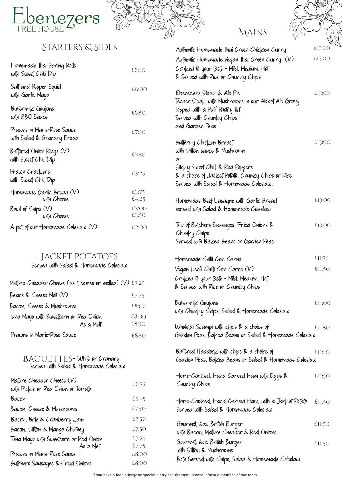 Menu at Ebenezers pub & bar, Southampton, 18a Pylewell Rd