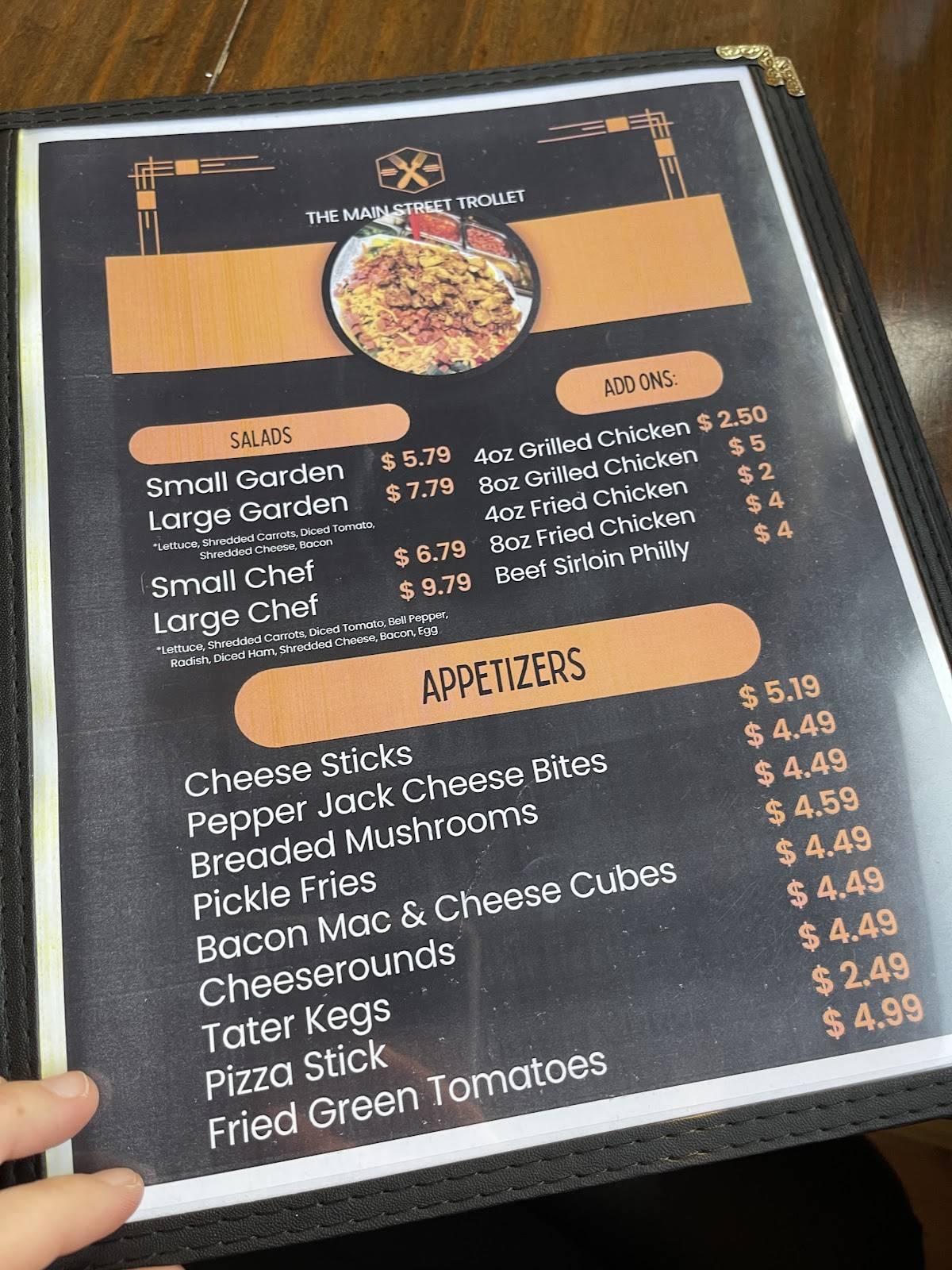 Menu at Main Street Trolley restaurant, Ecru, 222 Main St
