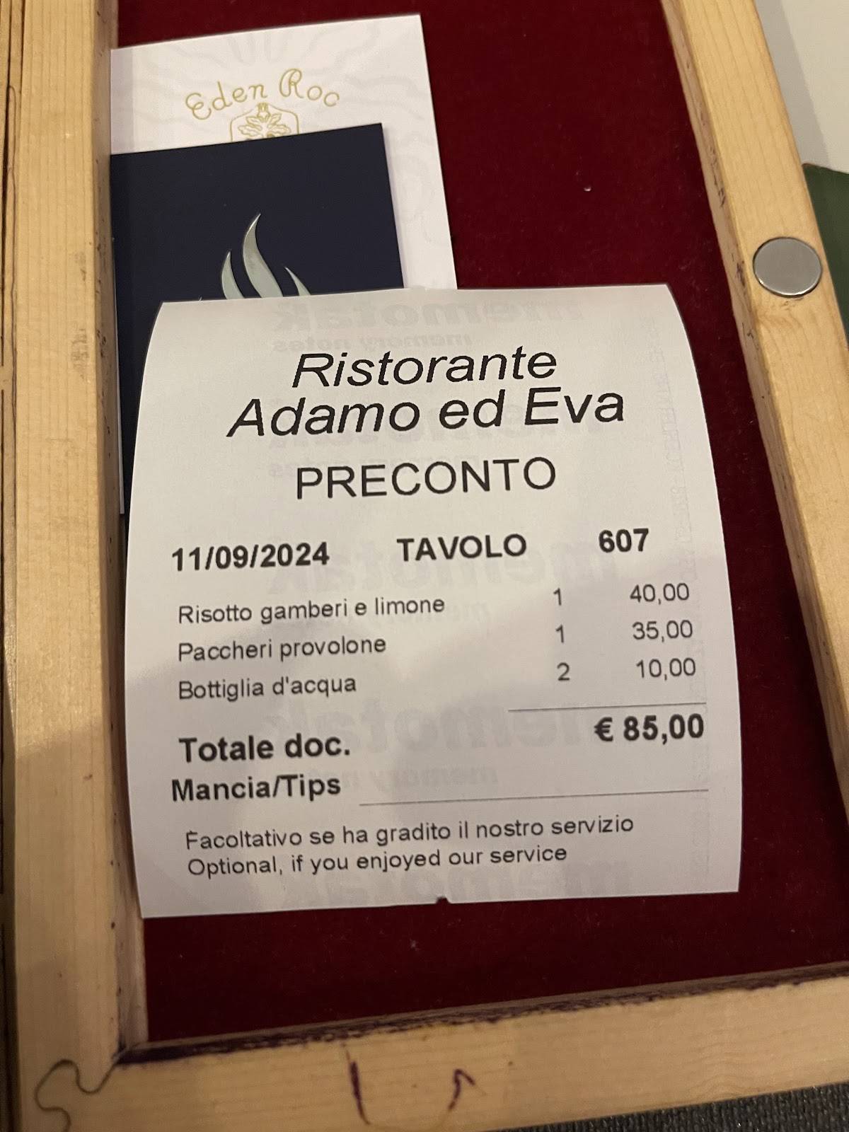 Menu at Eden Sky Bar Positano, Positano