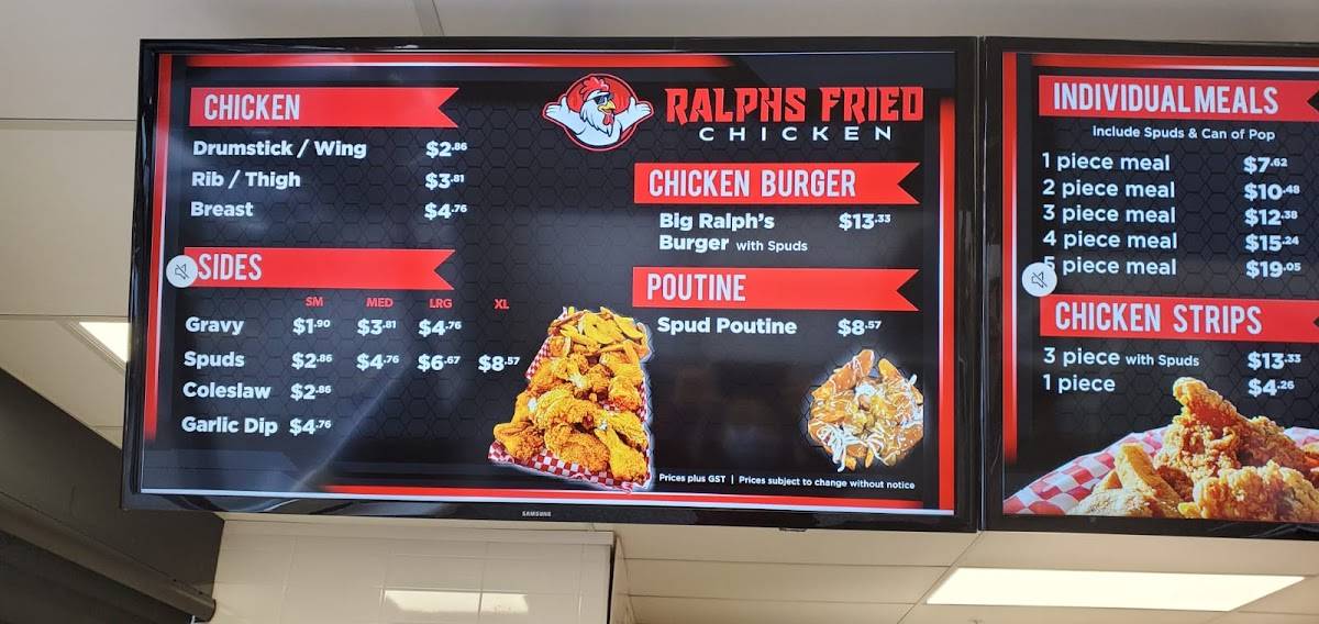 Menu at Ralphs Fried Chicken restaurant, Edmonton