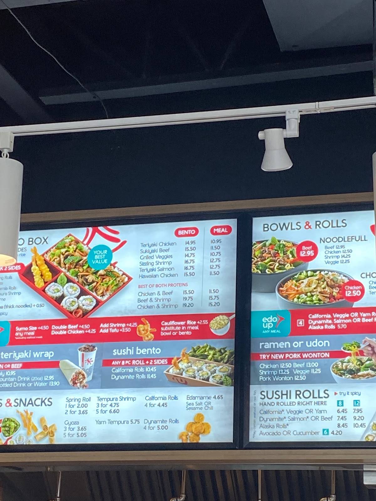Menu au Edo Japan fast food, Calgary, 20 Crowfoot Crescent NW #100A
