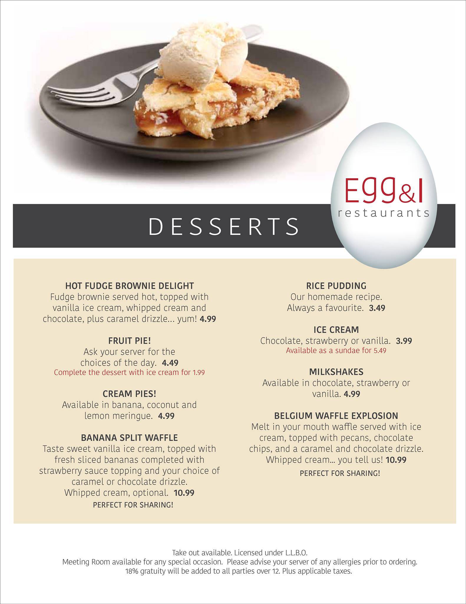 Menu at Egg & I restaurant, Hamilton, Upper James St