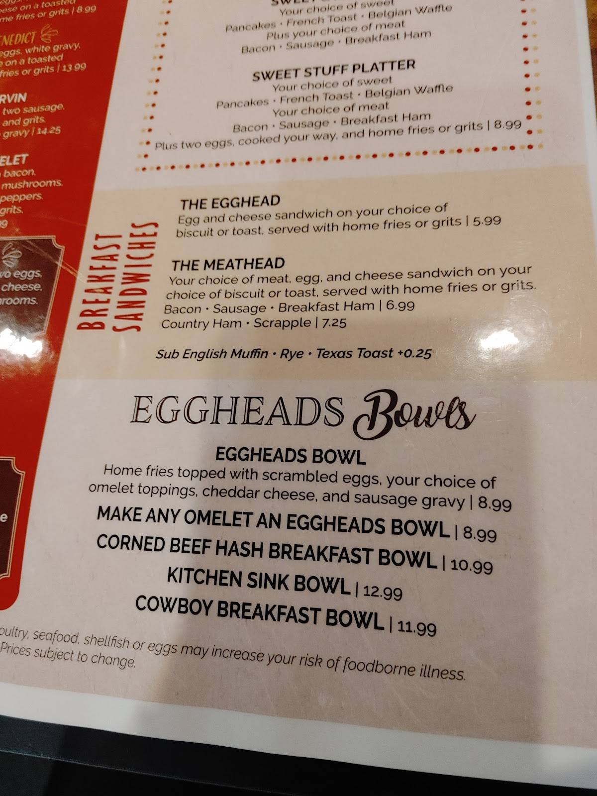 Menu at Eggheads Diner restaurant, Gloucester Point