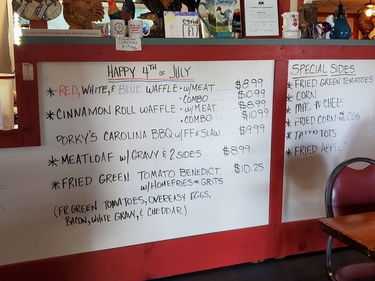 Menu at Eggheads Diner restaurant, Gloucester Point