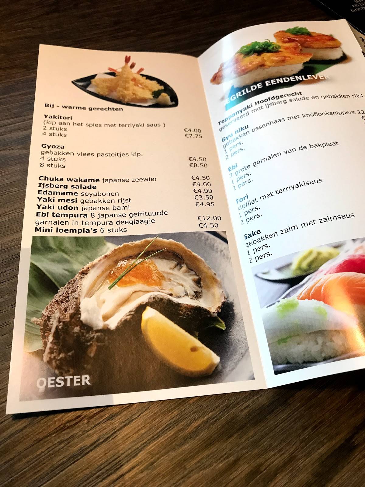 Menu at Kyoto, Eindhoven