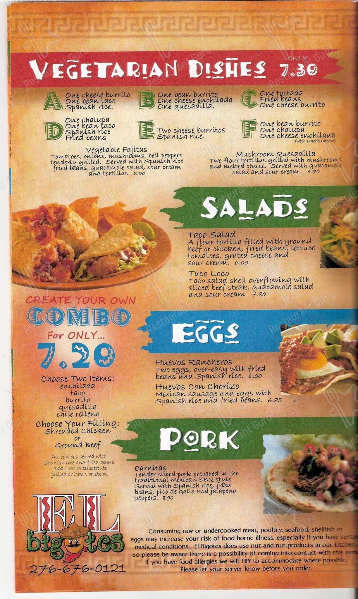 Menu at El Bigotes Mexican Grill restaurant, Abingdon