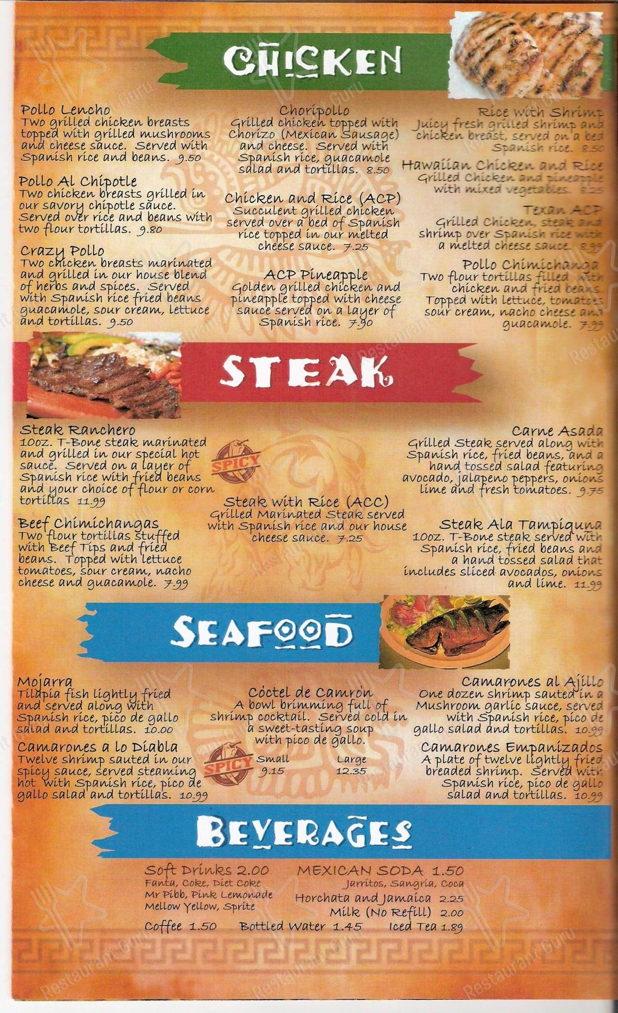 Menu at El Bigotes Mexican Grill restaurant, Abingdon