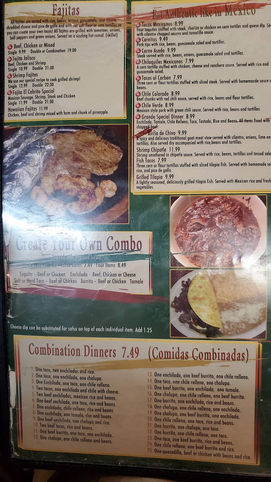 Menu at El Cabrito restaurant, Winona