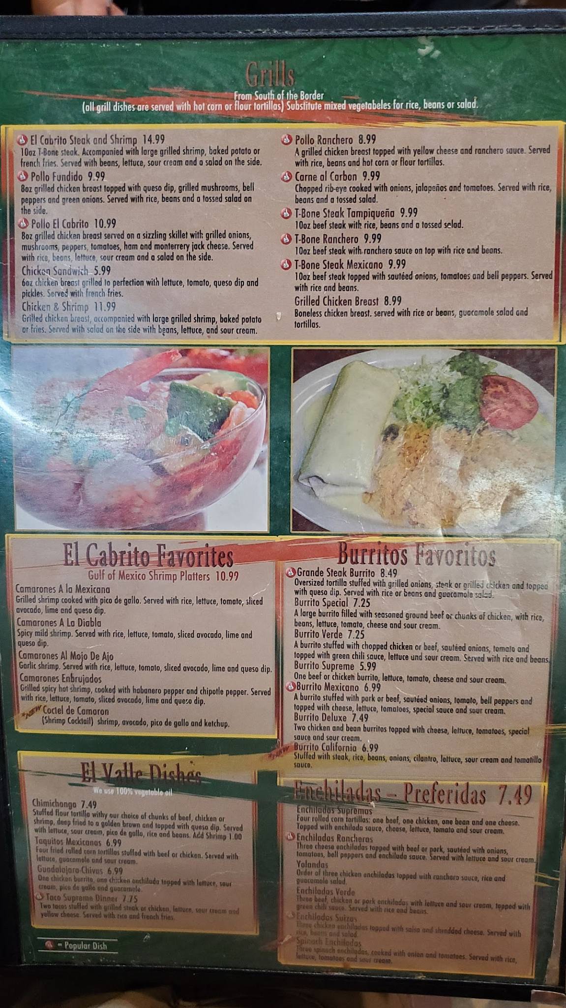 Menu at El Cabrito restaurant, Winona
