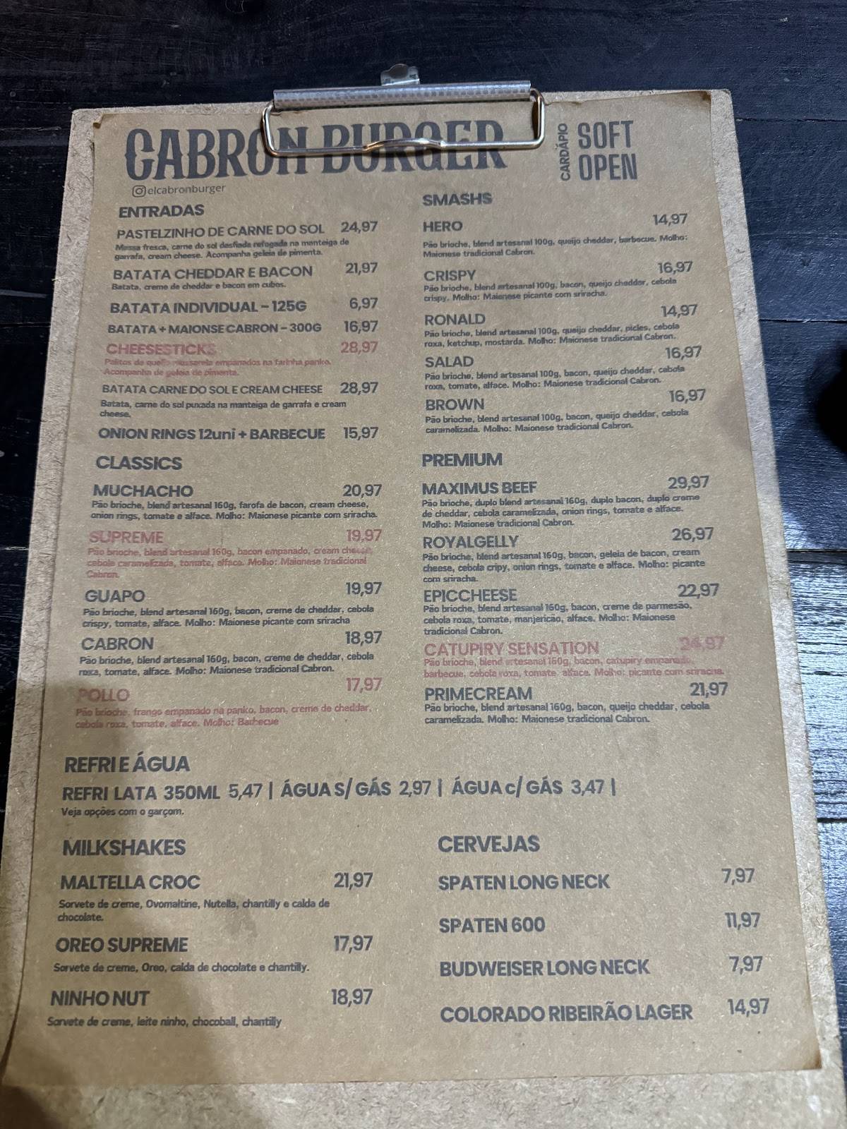 Menu at El Cabron Burger Artesanal restaurant, Tianguá
